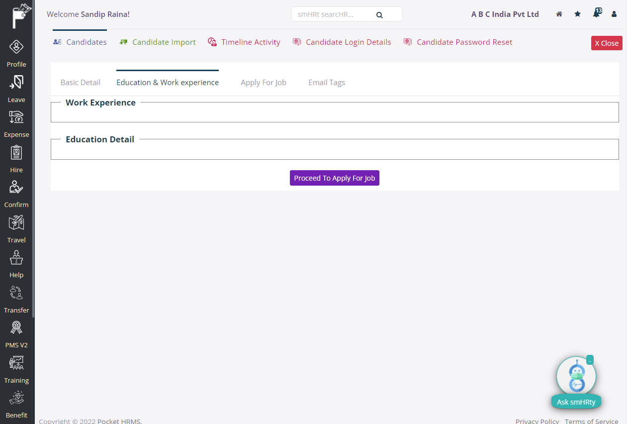 Add Candidate in Hire Module