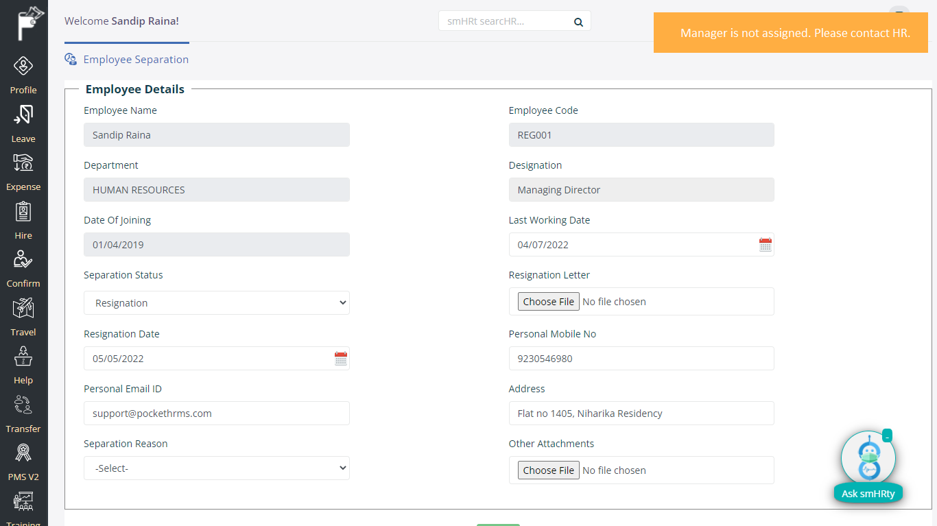 Employee Separation Entry