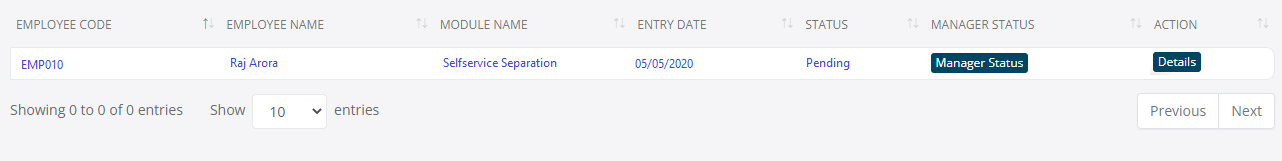 Employee Separation Entry