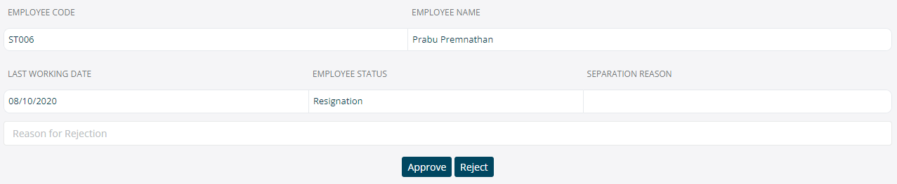 Employee Separation Entry